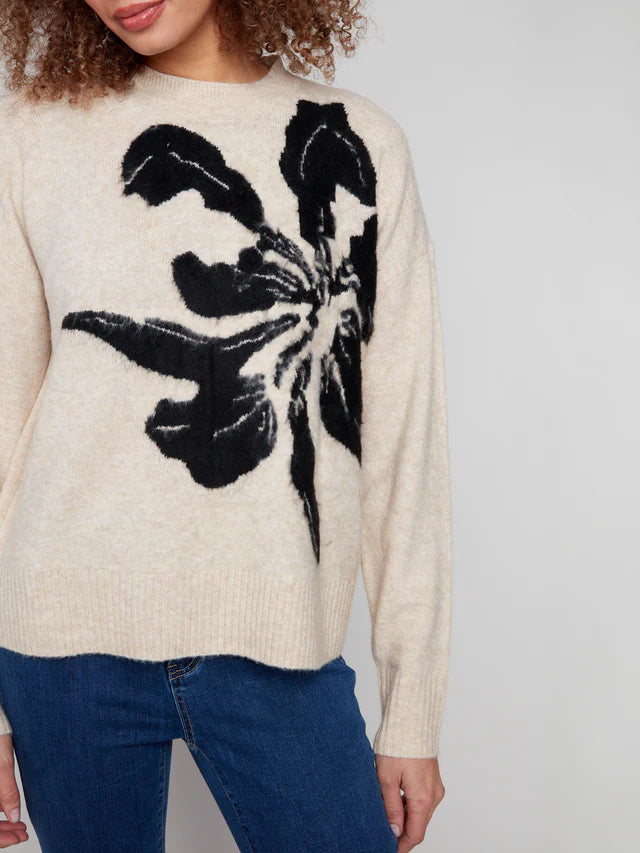 Floral Jacquard Crew Neck Sweater - Flowers – Sara Sohan Online